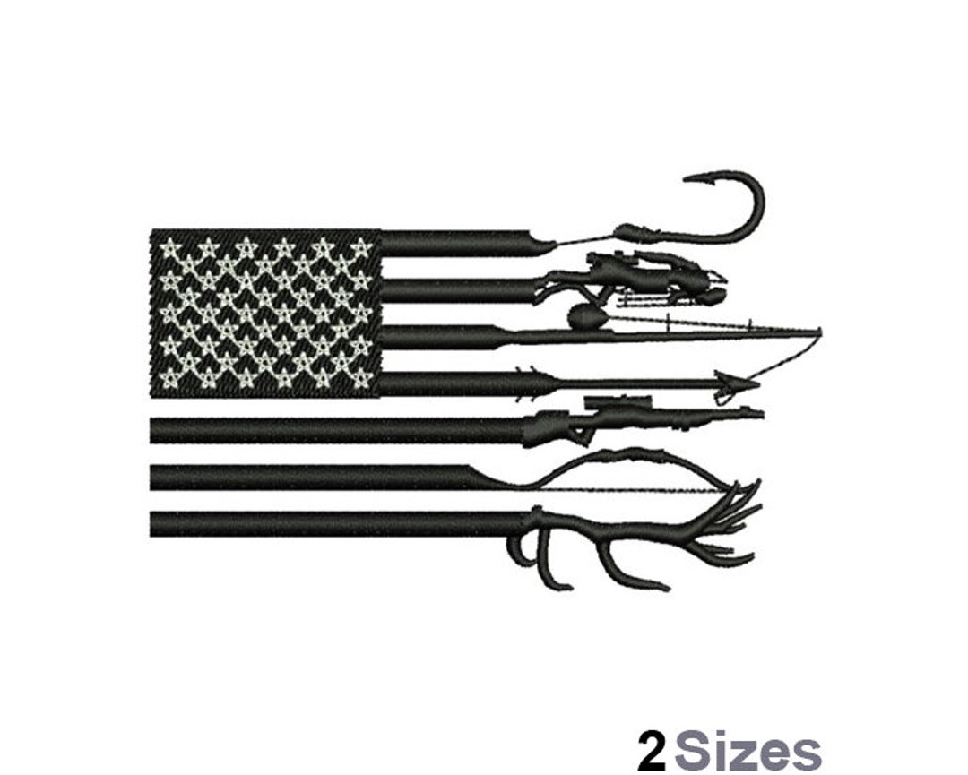 Hunting & Fishing Flag - Machine Embroidery Design - 2 Sizes, American ...