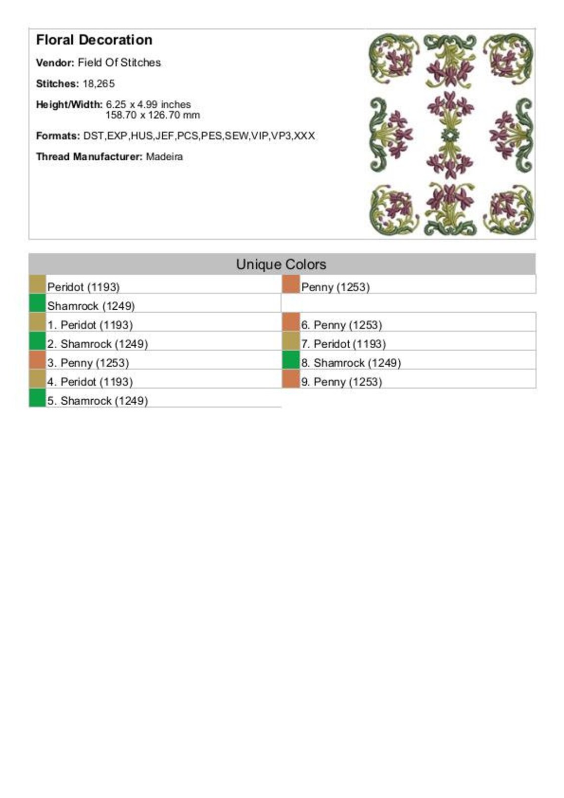Floral Decoration - Machine Embroidery Design, Rectangle Flower Block ...