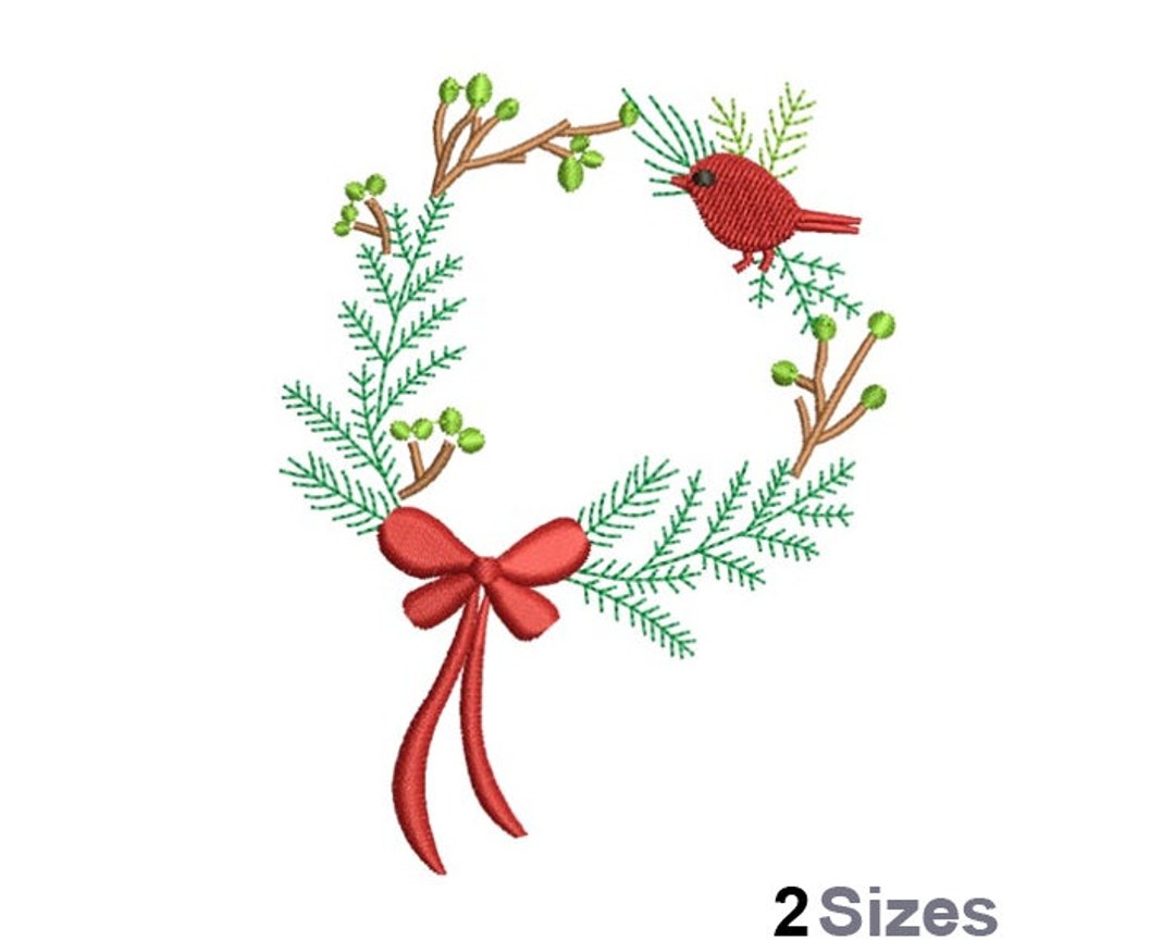 Bird on Wreath - Machine Embroidery Design - 2 Sizes, Christmas ...
