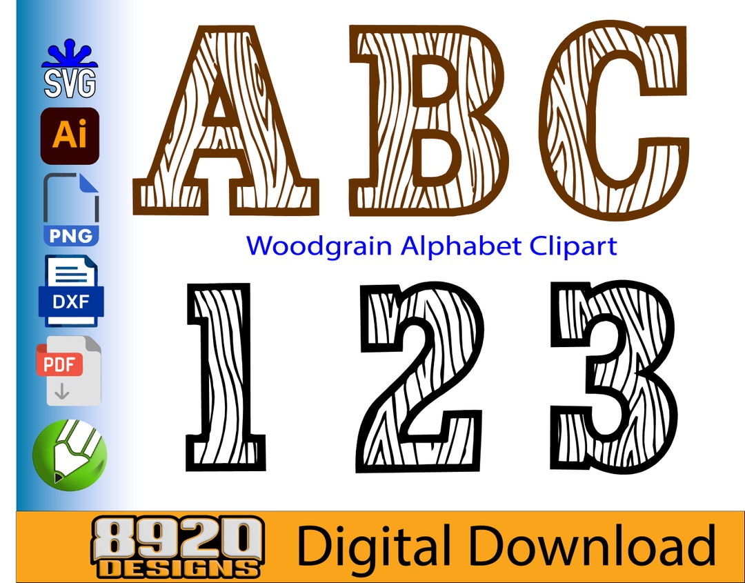 Woodgrain Alphabet Font Clipart SVG - Personal and Commercial Use ...