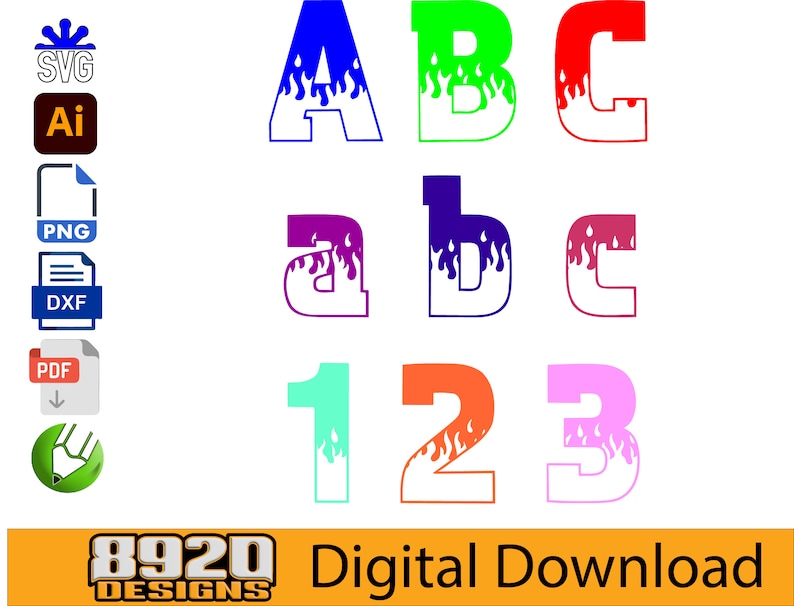 Flame Alphabet Font Clipart SVG - Personal and Commercial Use Vector ...