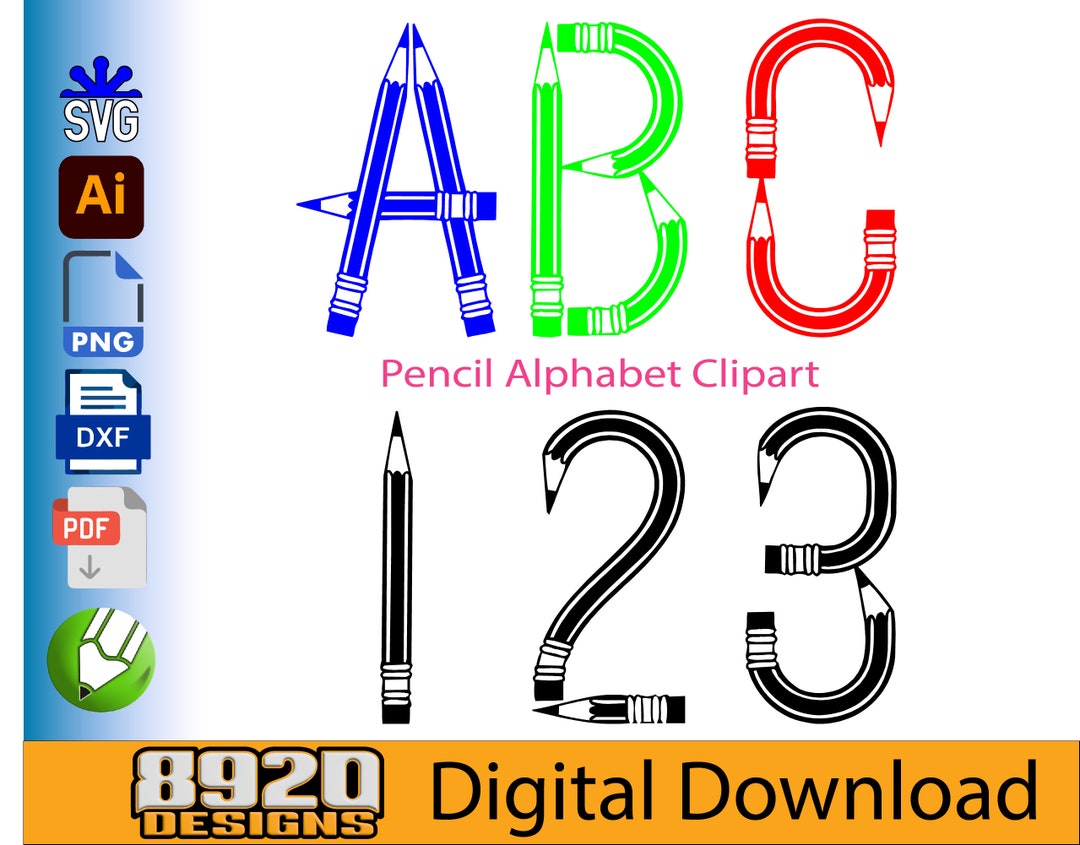 Pencil Alphabet Font Clipart SVG - Personal and Commercial Use Vector ...