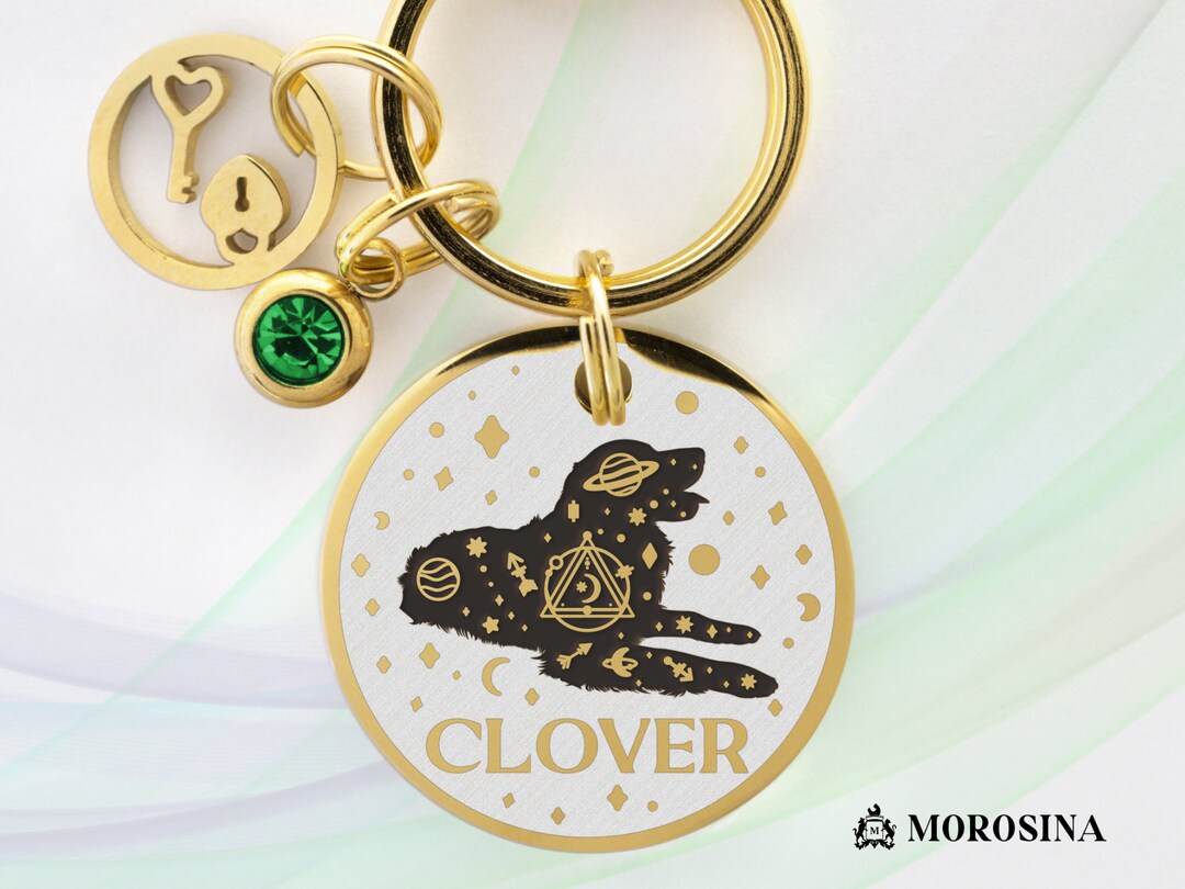 Dog Name Tag With Custom Engraved Golden Retriever Silhouette in a ...