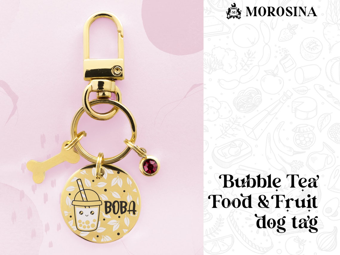 Customized Dog Tag With Engraved Name in a Bubble Tea Design. Engraved ...