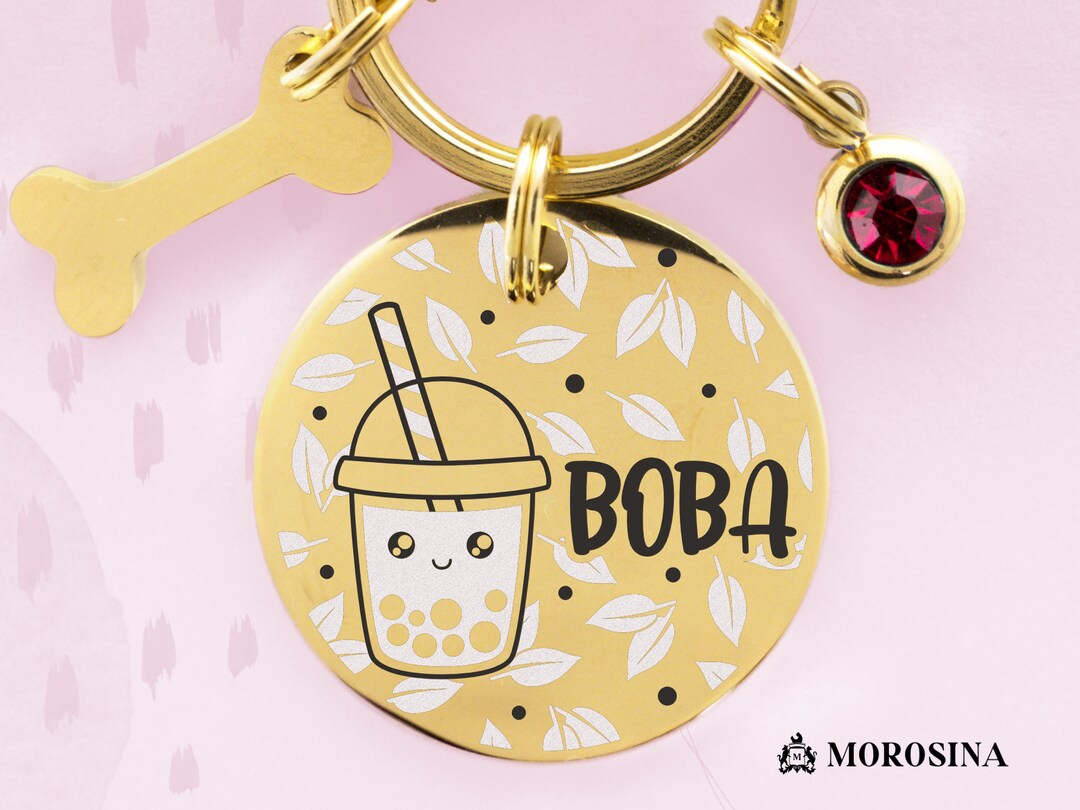 Customized Dog Tag With Engraved Name in a Bubble Tea Design. Engraved ...