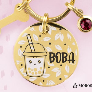 Customized Dog Tag With Engraved Name in a Bubble Tea Design. Engraved ...