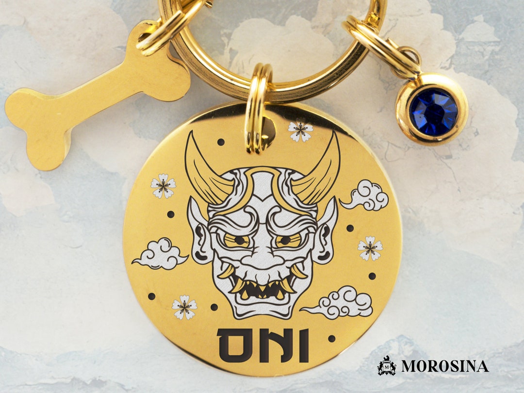 Custom Engraved Oni Mask Dog Tag - Personalized Japanese Design for ...