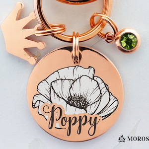 Custom Engraved Tag for Dog With Name in a Poppy Flower Design ...