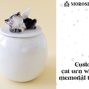 Handcrafted Ceramic Cat Urn With Cat Figurine & Memorial Tag ...