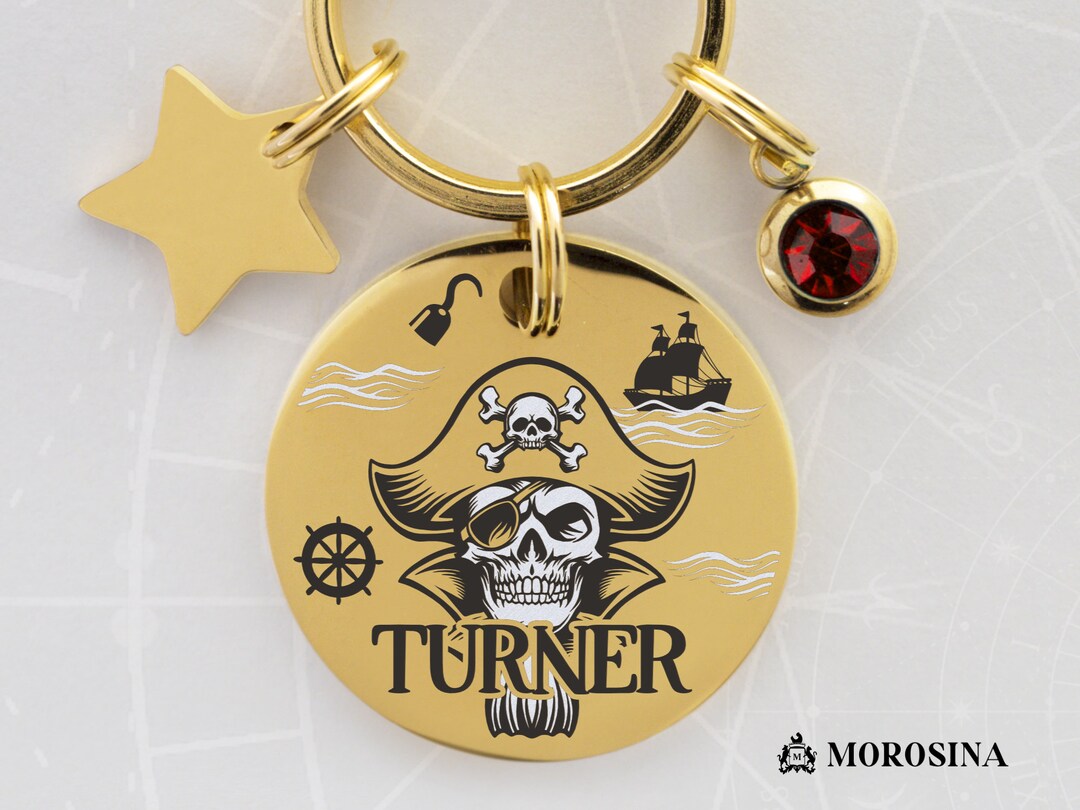 Custom Engraved ID Tag for Dog and Cat With Pirate Skull Design. Collar ...