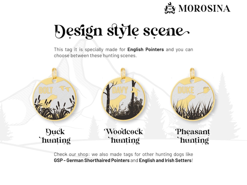 Custom Tag for Dog Engraved With Name and English Pointer Hunting Ducks ...