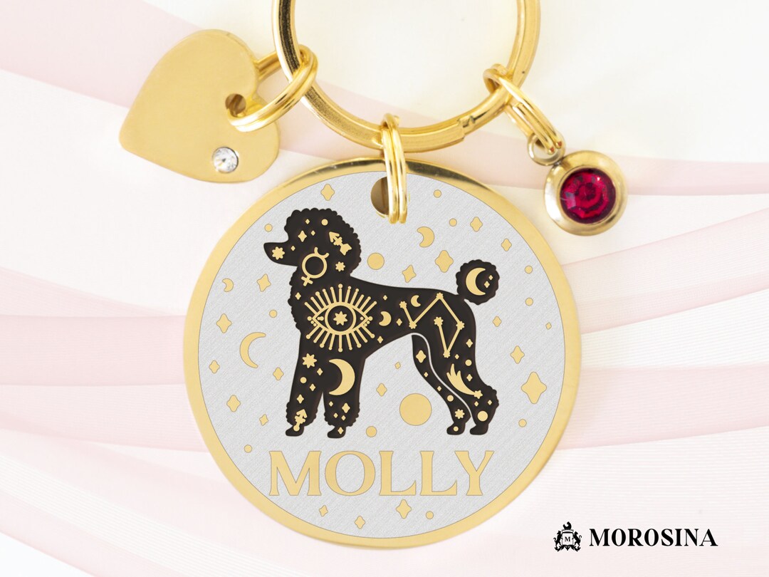 Dog Name Tag With Custom Engraved Poodle With Name and a Mystical Wicca ...