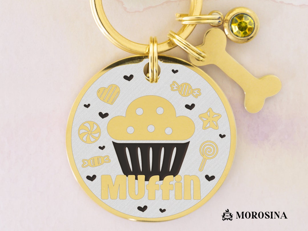 Customized Dog Tag With Engraved Name in a Muffin Design. Collar Dog Id ...