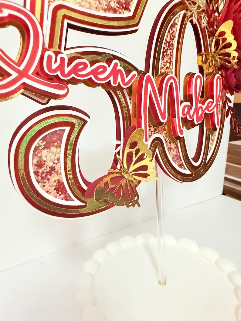 Pink Gold Floral Birthday Cake Topper | Custom Name Age Party Decor - Etsy