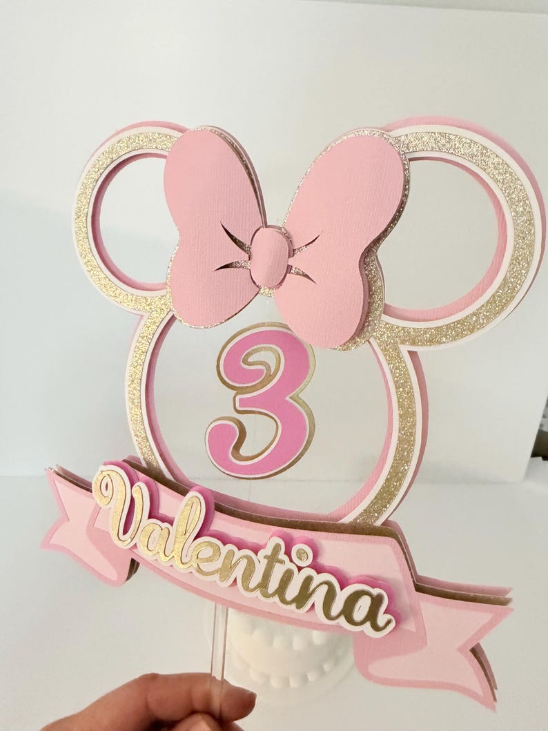 Pink Mouse Ears Birthday Cake Topper | Personalized Bow Party ...