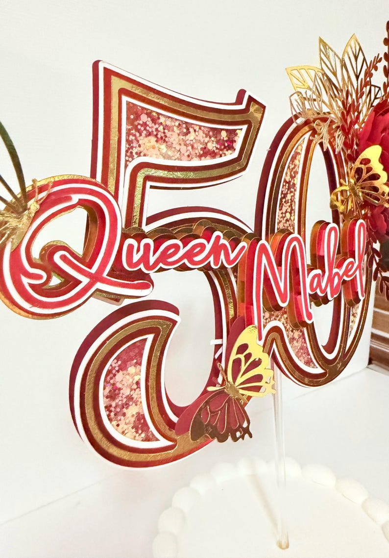 Pink Gold Floral Birthday Cake Topper | Custom Name Age Party Decor - Etsy