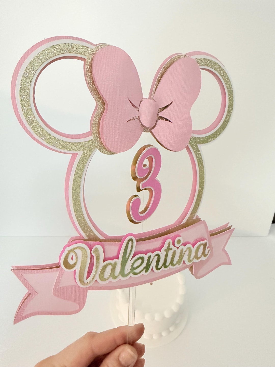 Pink Mouse Ears Birthday Cake Topper | Personalized Bow Party ...
