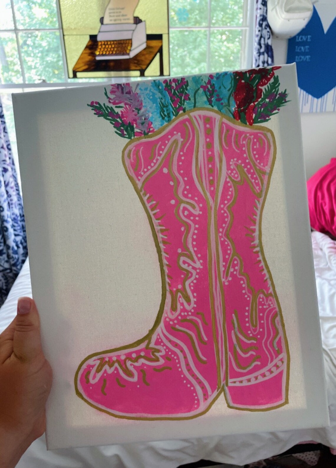 Cowboy Boot Flower Vase Canvas Painting - Etsy