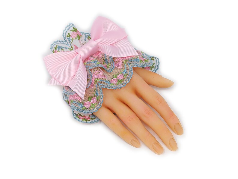 Blue and Pink Roses and Bows Lace Wrist Cuffs - Etsy
