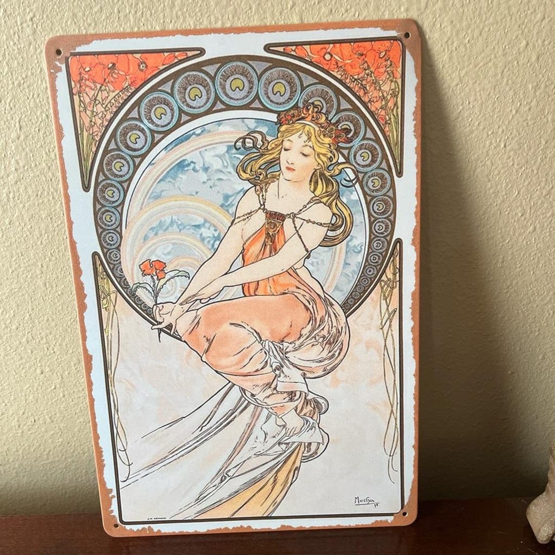 La Peinture 1898 Alphonse Mucha Art Nouveau Metal Tin Sign Beautiful ...