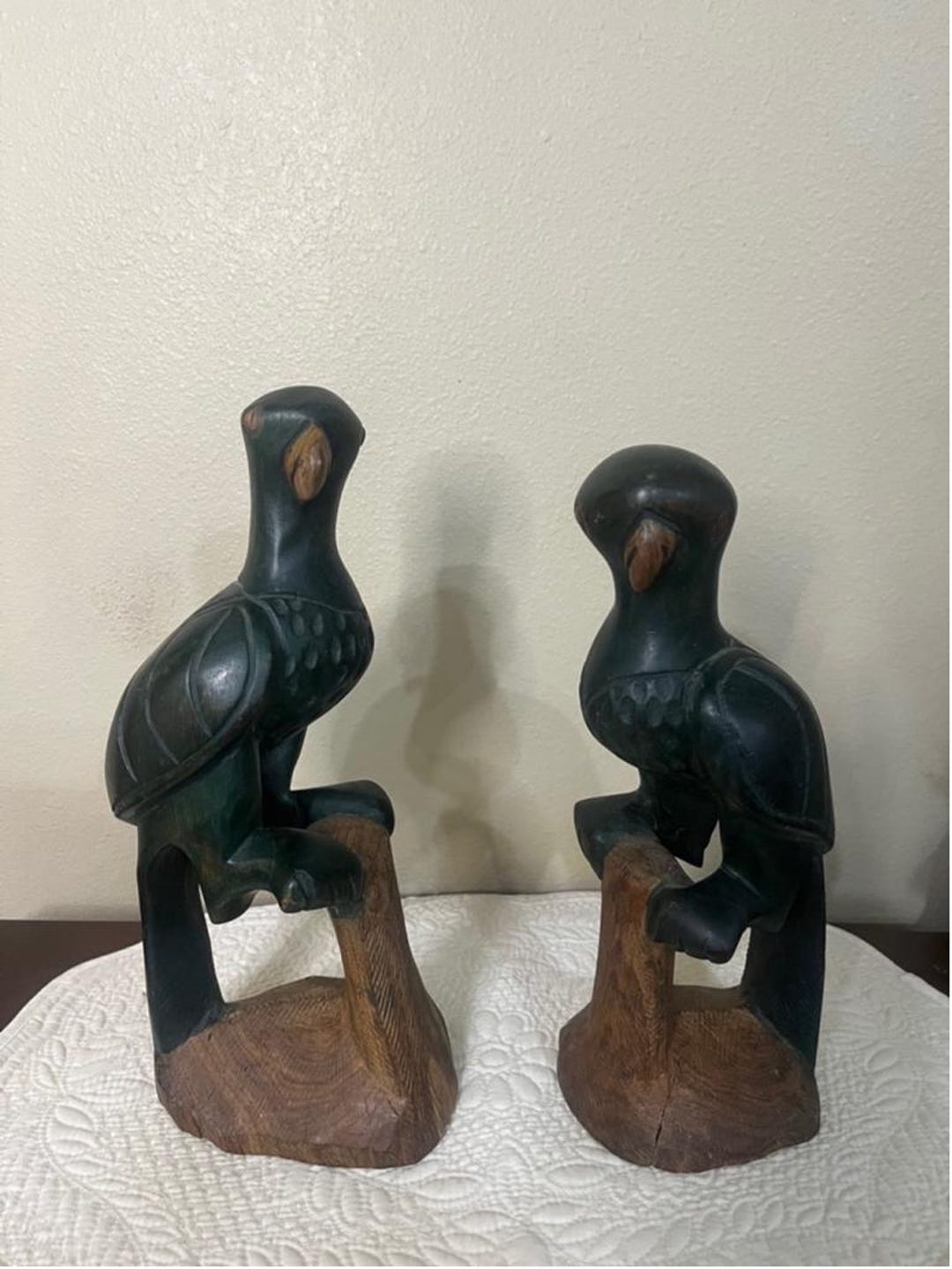 Pair of Vintage Folk Art Hand Carved Wooden Parrot Figurines - Etsy