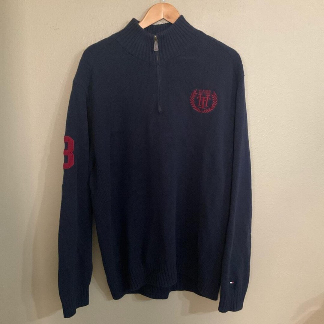 NWT Tommy Hilfiger Preppy Navy Quarter Zip Sweater Men’s Size L ...