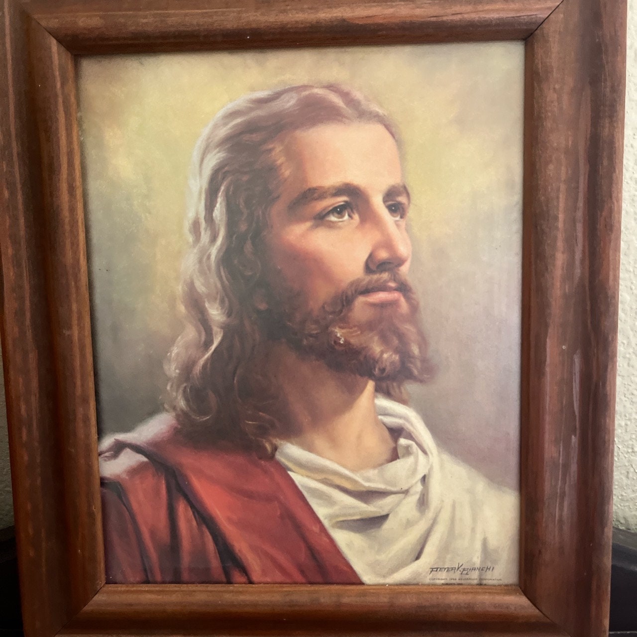 Vintage Framed Jesus Portrait Religious Print Wood Frame W/ Glass Peter ...