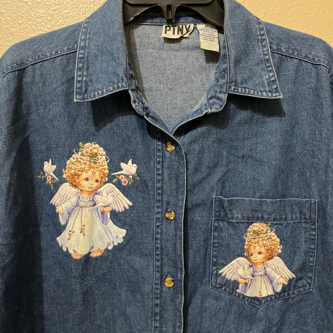 Vintage Angel Blue Jean Button up Top! - Etsy