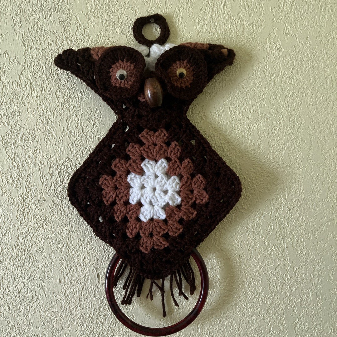 Vintage Macrame Crochet Owl - Etsy