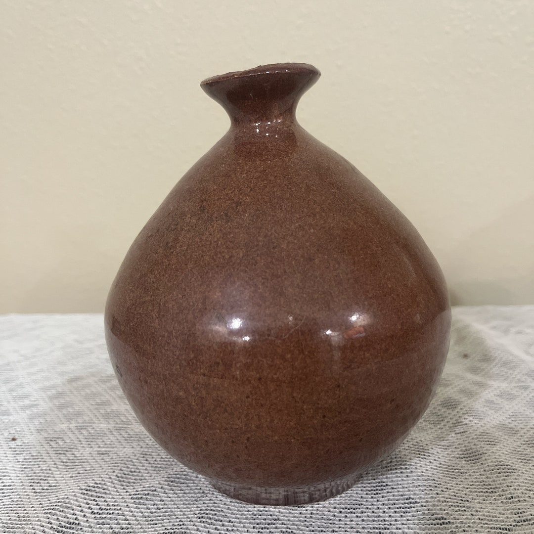 Vintage Signed Carmel Brown Bud Vase Glazed Pottery - Etsy