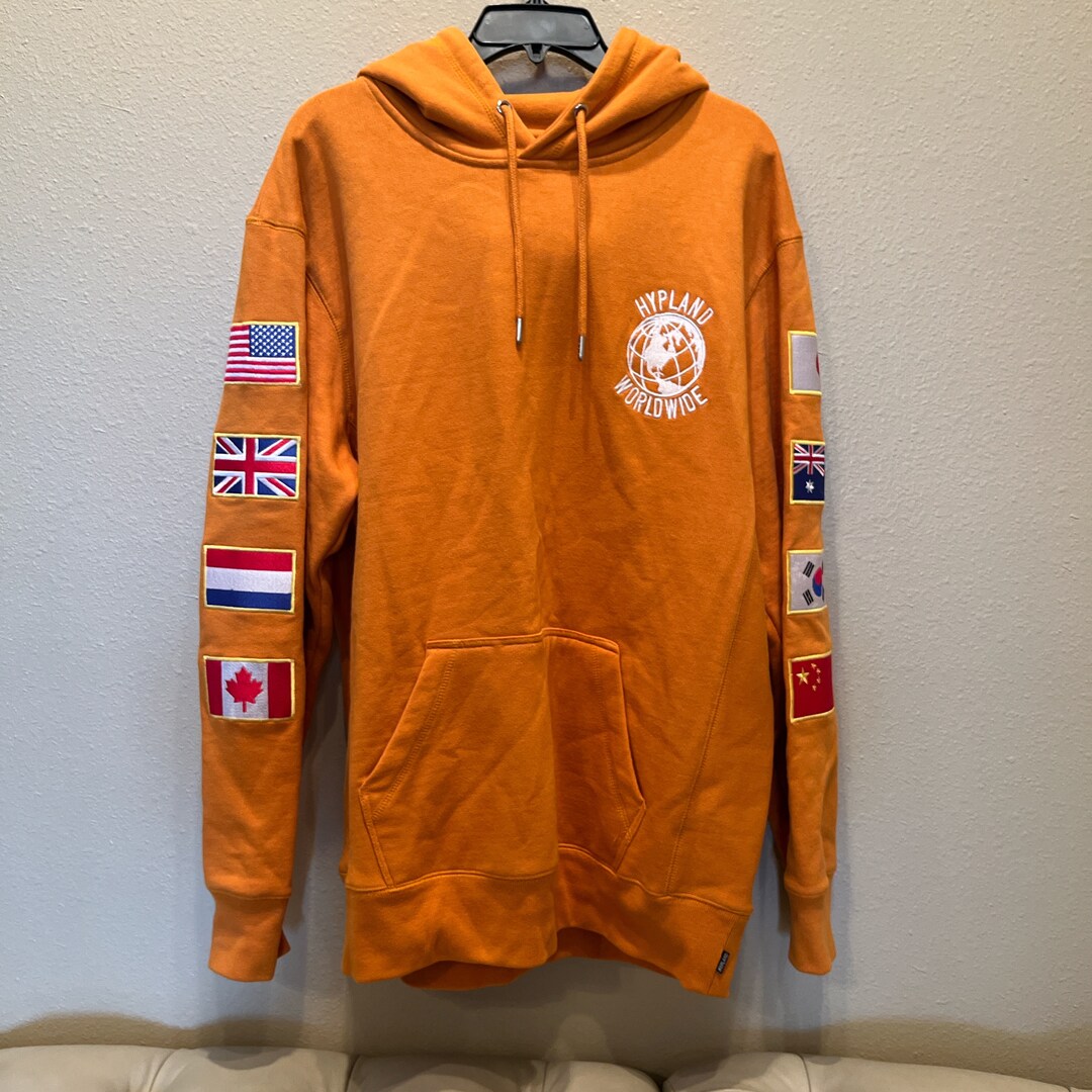 Hypland Worldwide Hoodie Mens XL Flag Patches Hoodie Orange - Etsy
