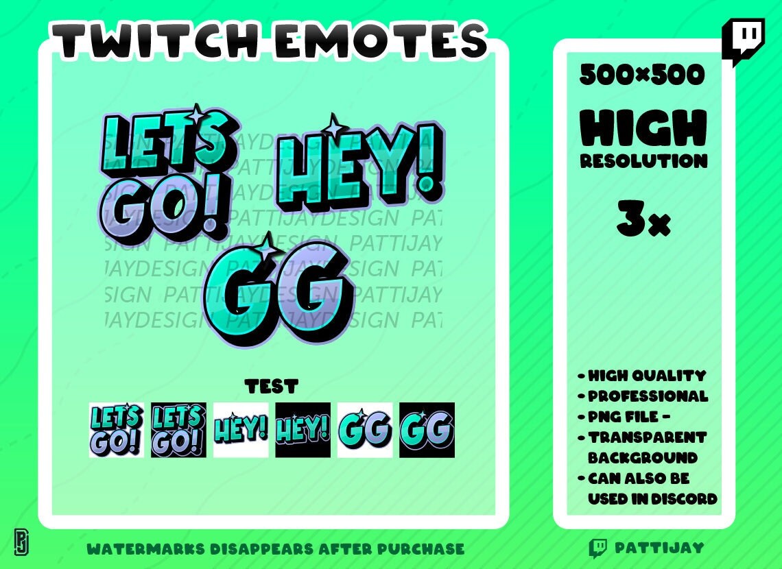 3x Twitch Emotes Bundle/pack letters / Lets Go / Hey / GG - Etsy