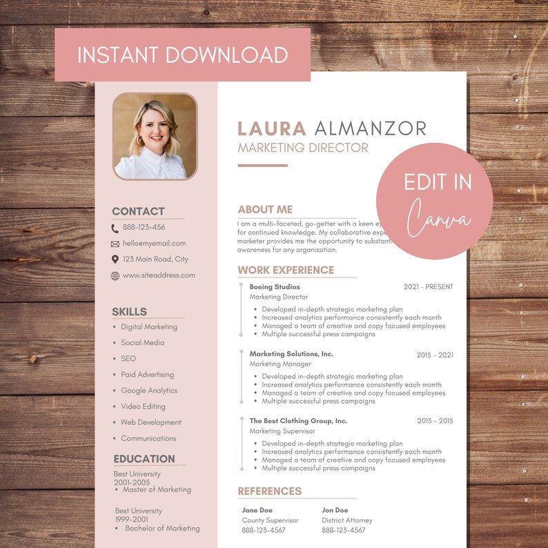 Unique Modern Resume Template Downloadable Professional Resume Editable ...