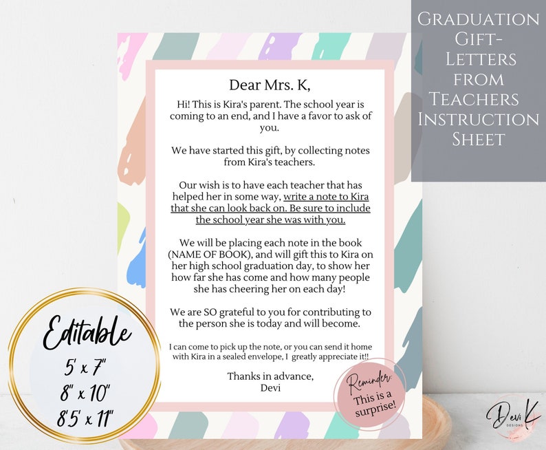 EDITABLE Graduation Book Letters From Teachers Printable - Etsy