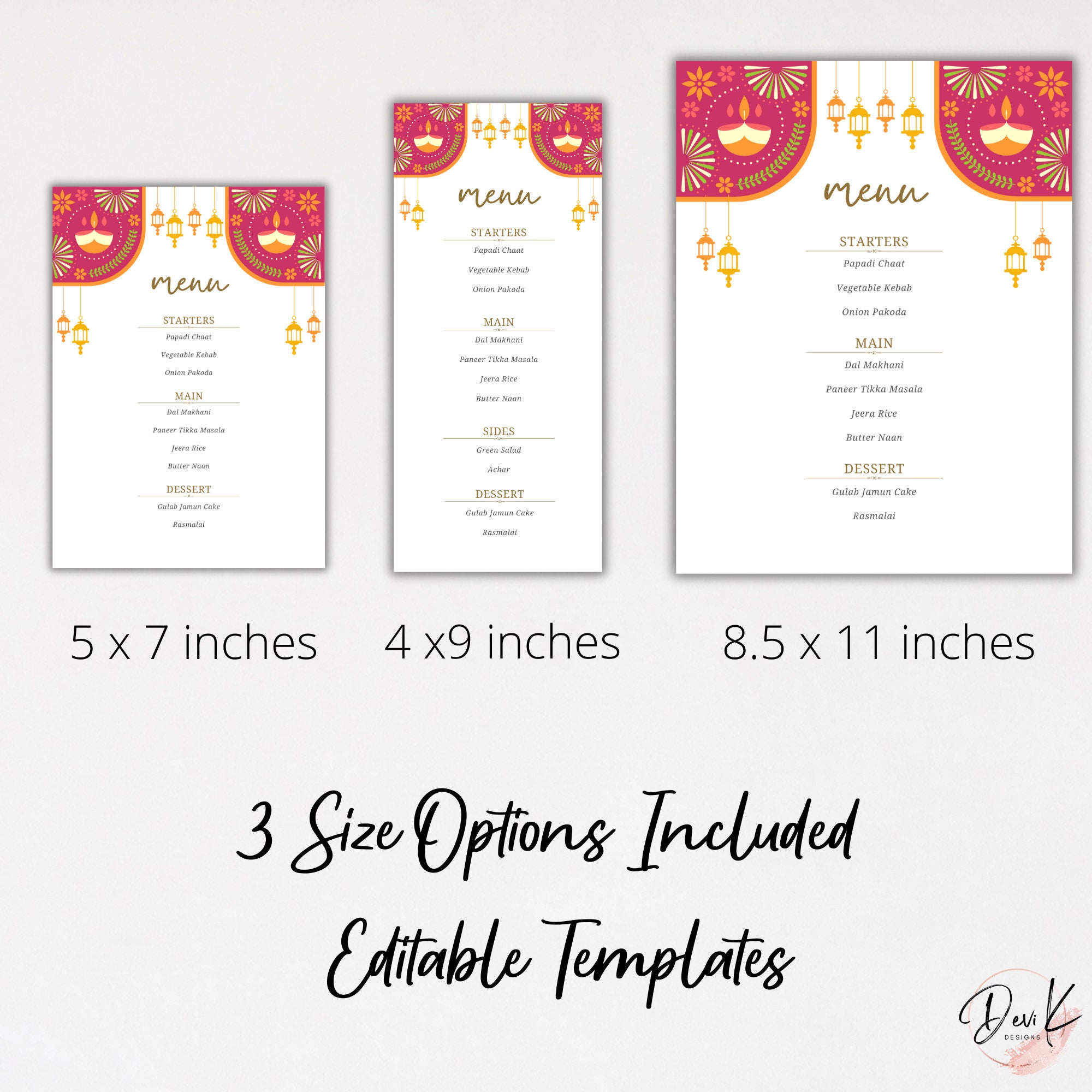 Editable Festive Vibrant Lantern Menu Template, Diwali, Wedding ...