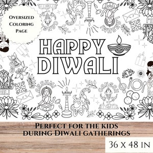 LARGE Happy Diwali Coloring Poster, Diwali Children Activity, Coloring ...