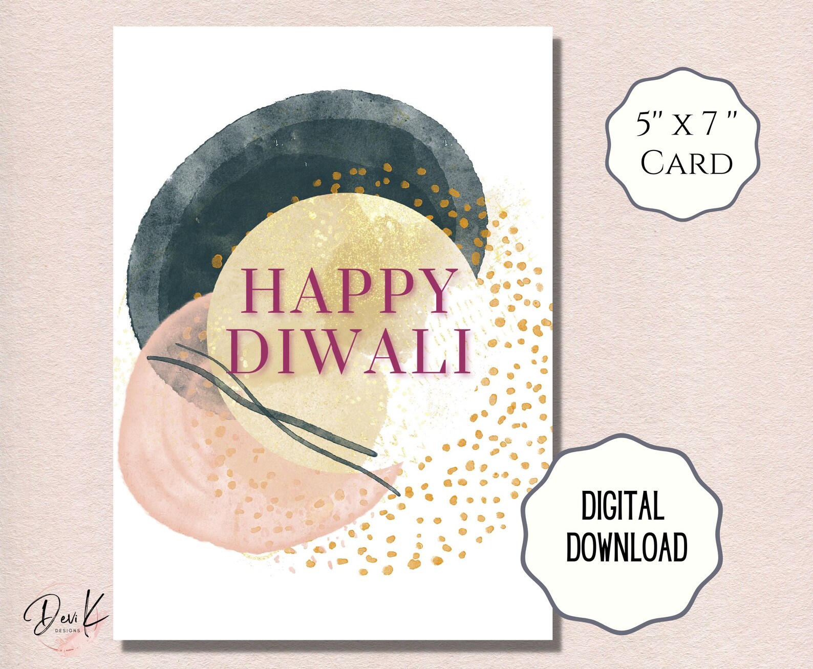 Printable Happy Diwali Card, Modern Deepavali Card, Diwali Wishes ...