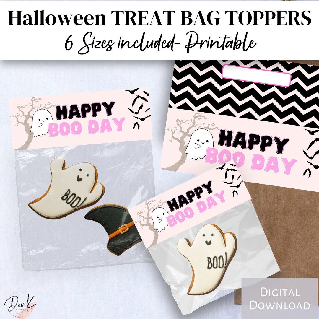 Halloween Treat Bag TOPPER Printable, Happy Boo Day, Pink & Black ...