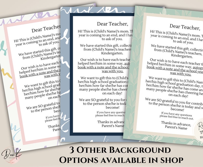 EDITABLE Graduation Book Letters From Teachers Printable Template ...