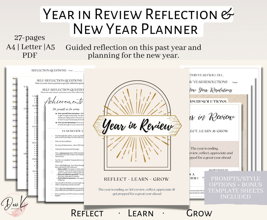 Year in Review Reflection and New Years Resolutions Bundle, Year in ...
