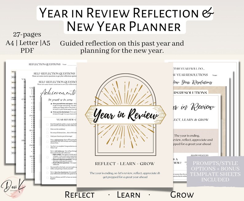 Year in Review Reflection and New Years Resolutions Bundle, Year in ...
