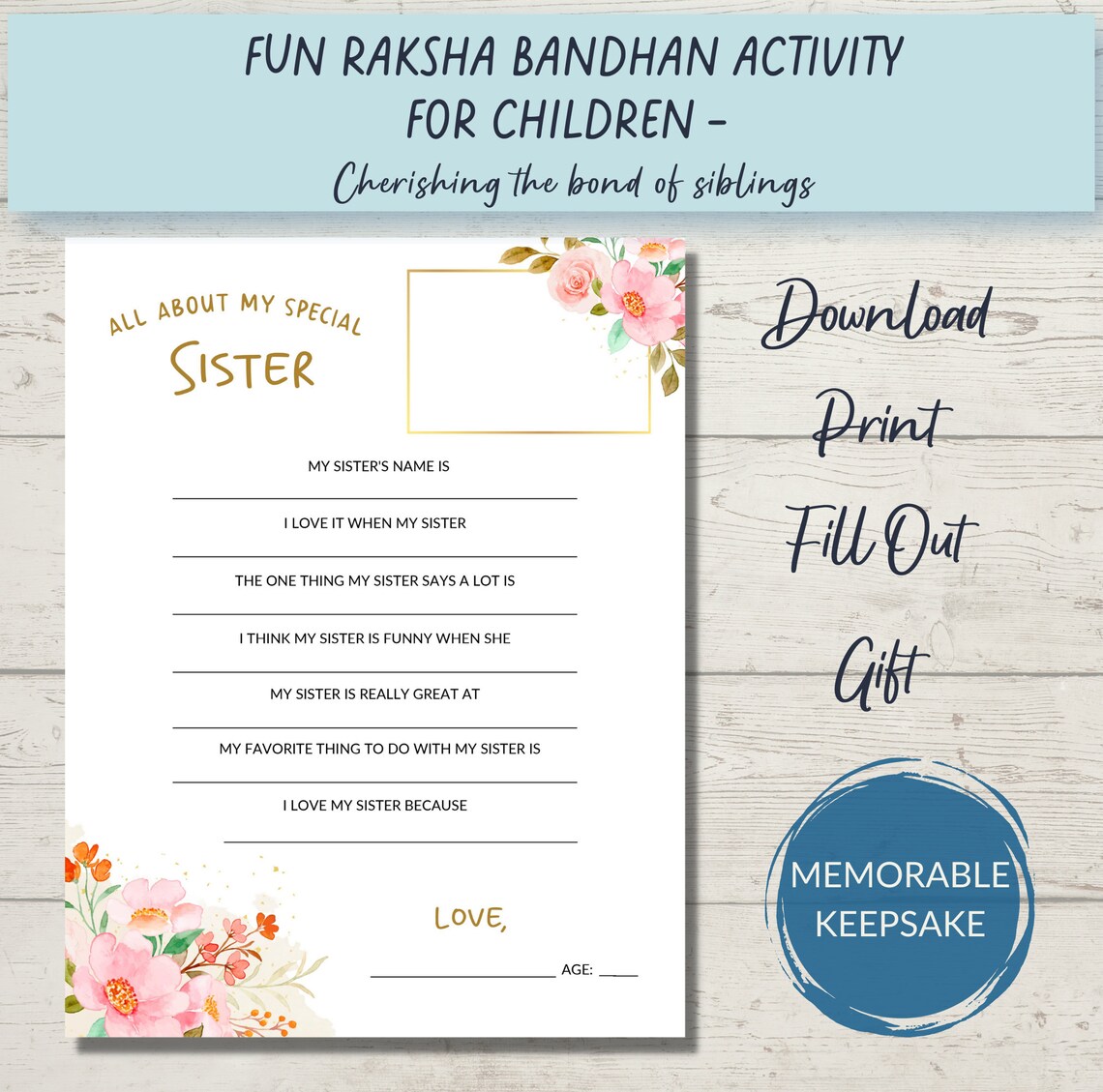 All About My Sister Printable Questionnaire Raksha Bandhan - Etsy