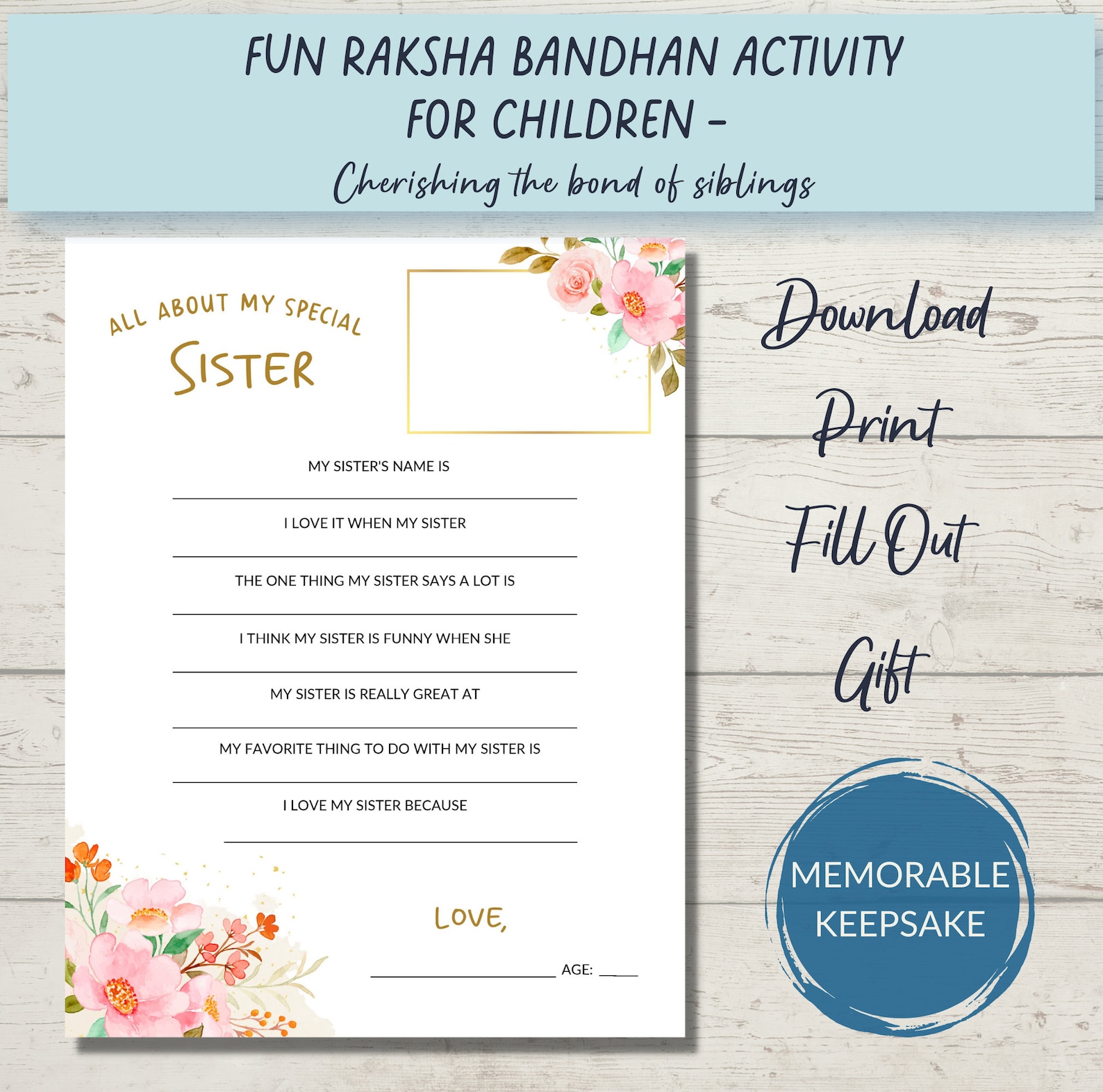All About My Sister Printable Questionnaire, Raksha Bandhan Activity ...