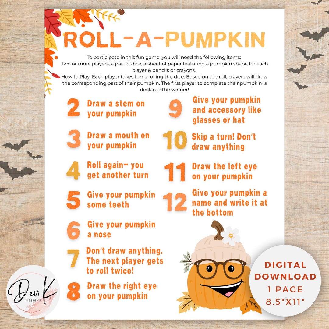 Roll a Pumpkin Game Printable, Halloween Classroom Party Game Printable ...