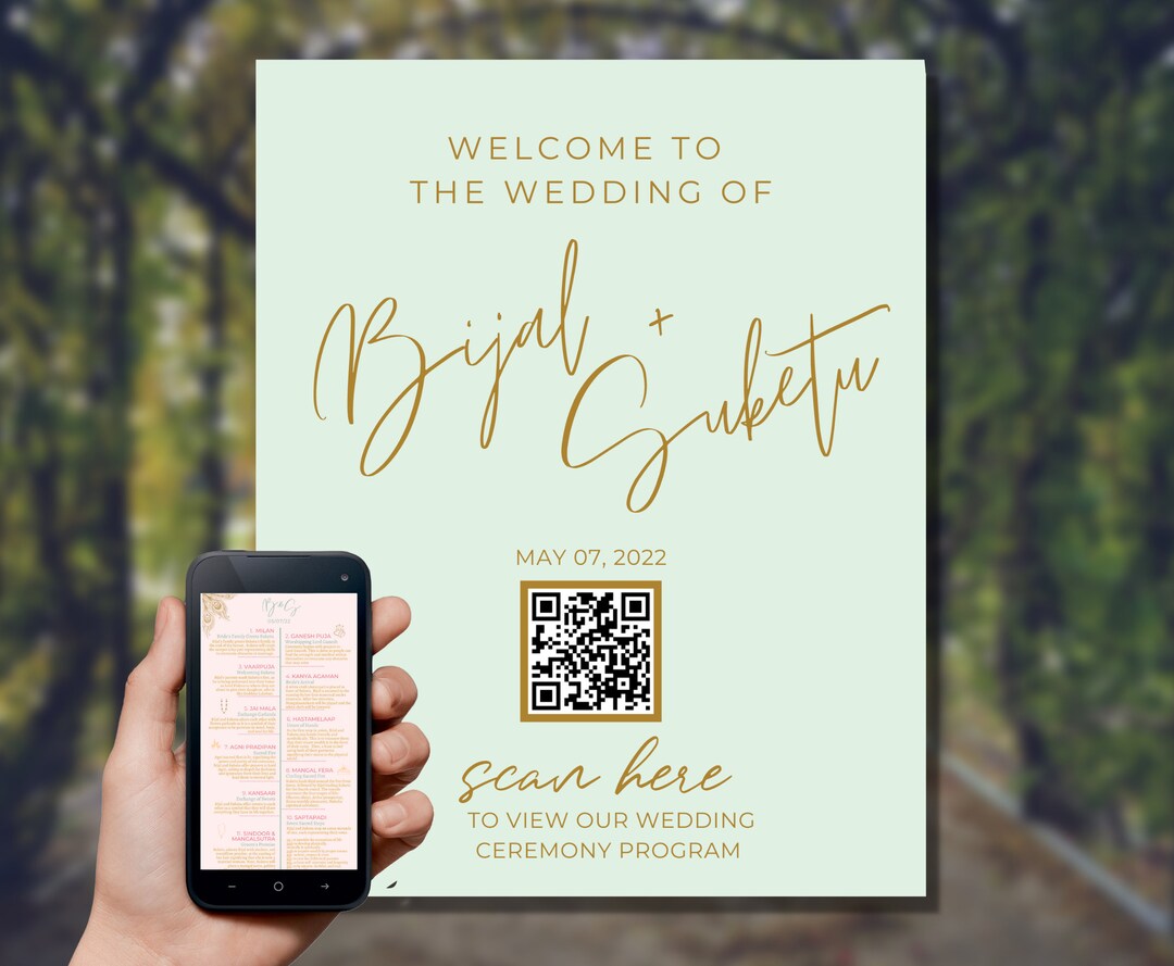 Welcome Sign With Scannable QR Code, QR Code to Digital Wedding Program ...
