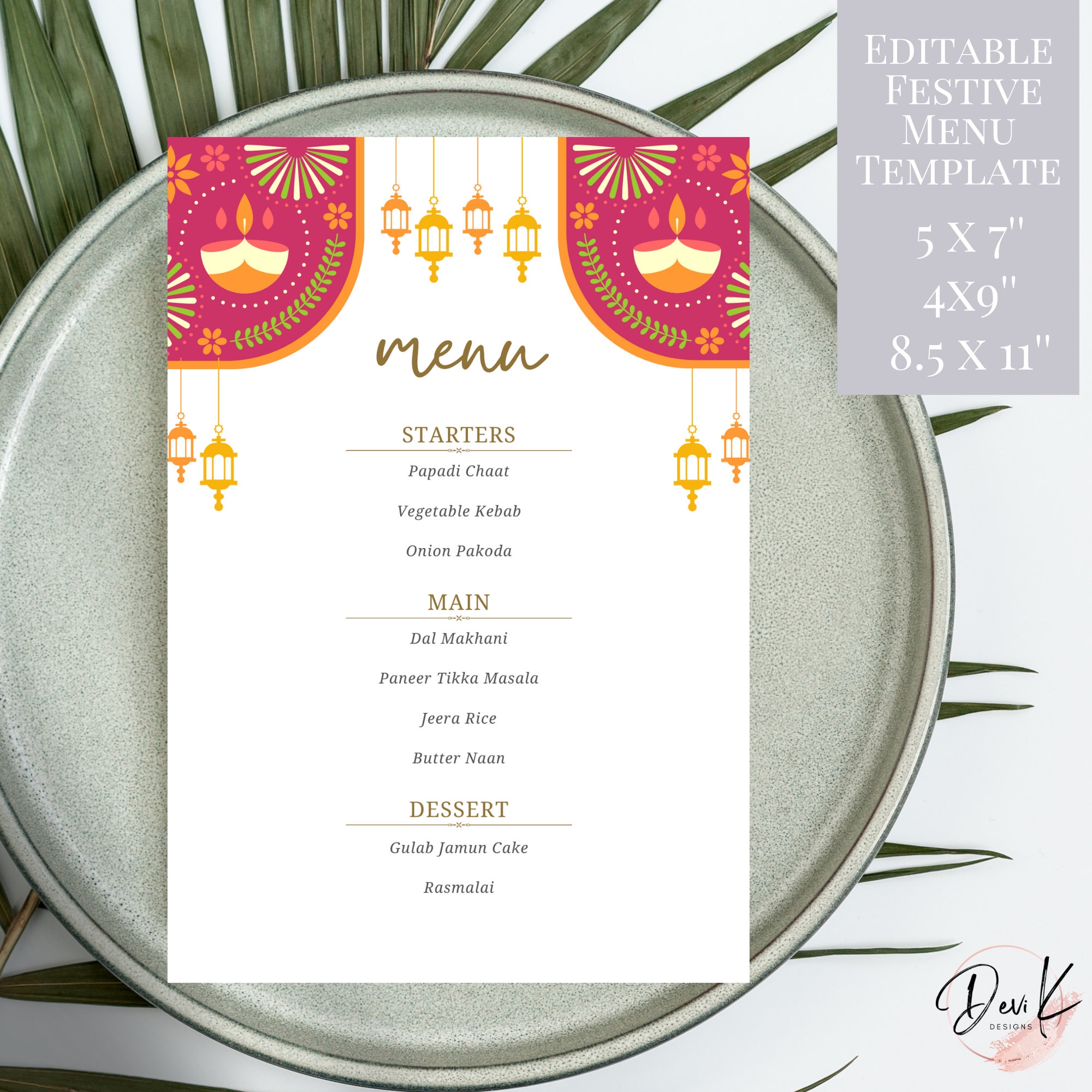 Editable Festive Vibrant Lantern Menu Template, Diwali, Wedding ...