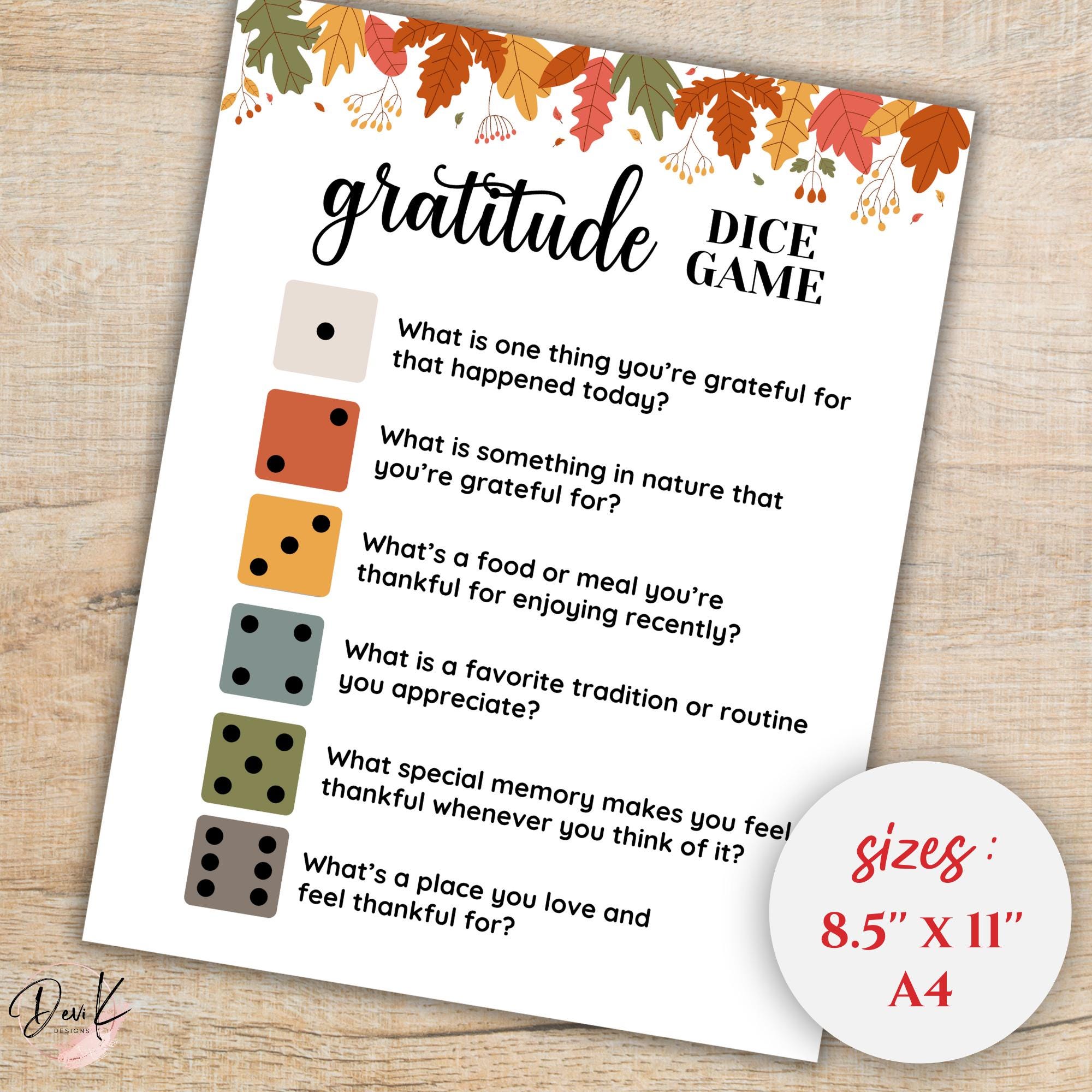 Thanksgiving Gratitude Dice Game Printable, Thanksgiving Game for ...