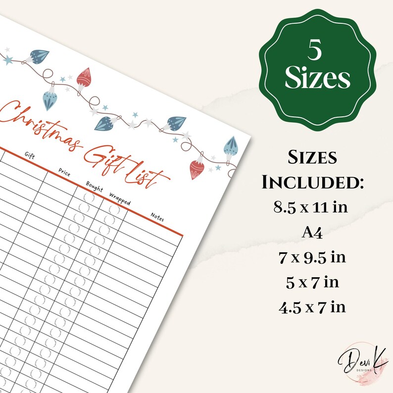 Christmas Gift List Printable, Holiday Gift Planning List, Christmas ...