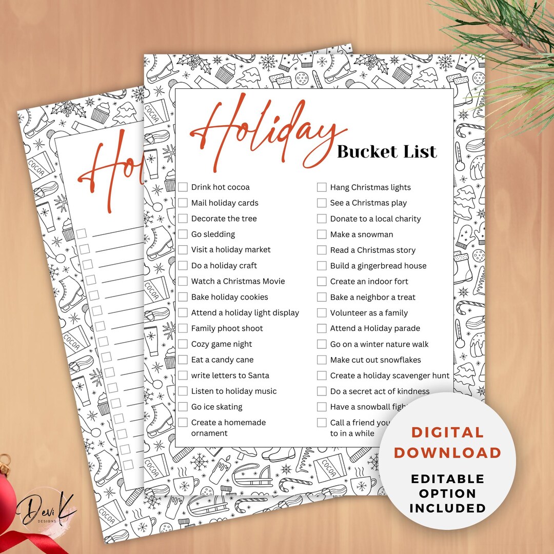 Holiday Bucket List Printable, Christmas Bucket List, Winter Break ...
