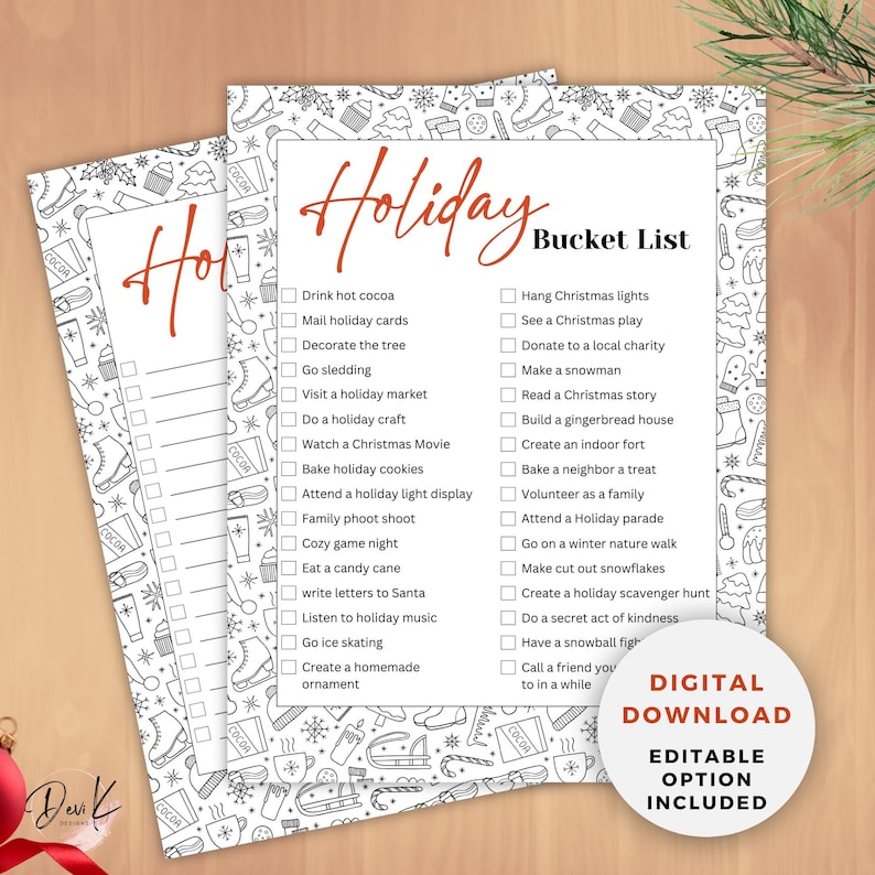 Holiday Bucket List Printable, Christmas Bucket List, Winter Break ...